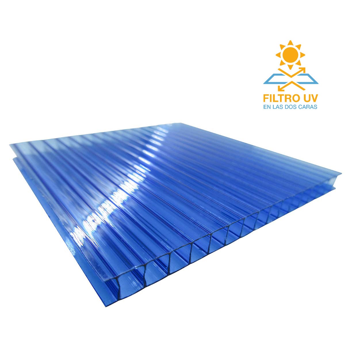 Comprar Policarbonato Alveolar 2,1x5,8x6mm 2 Caras UV Azul | DVP Chile